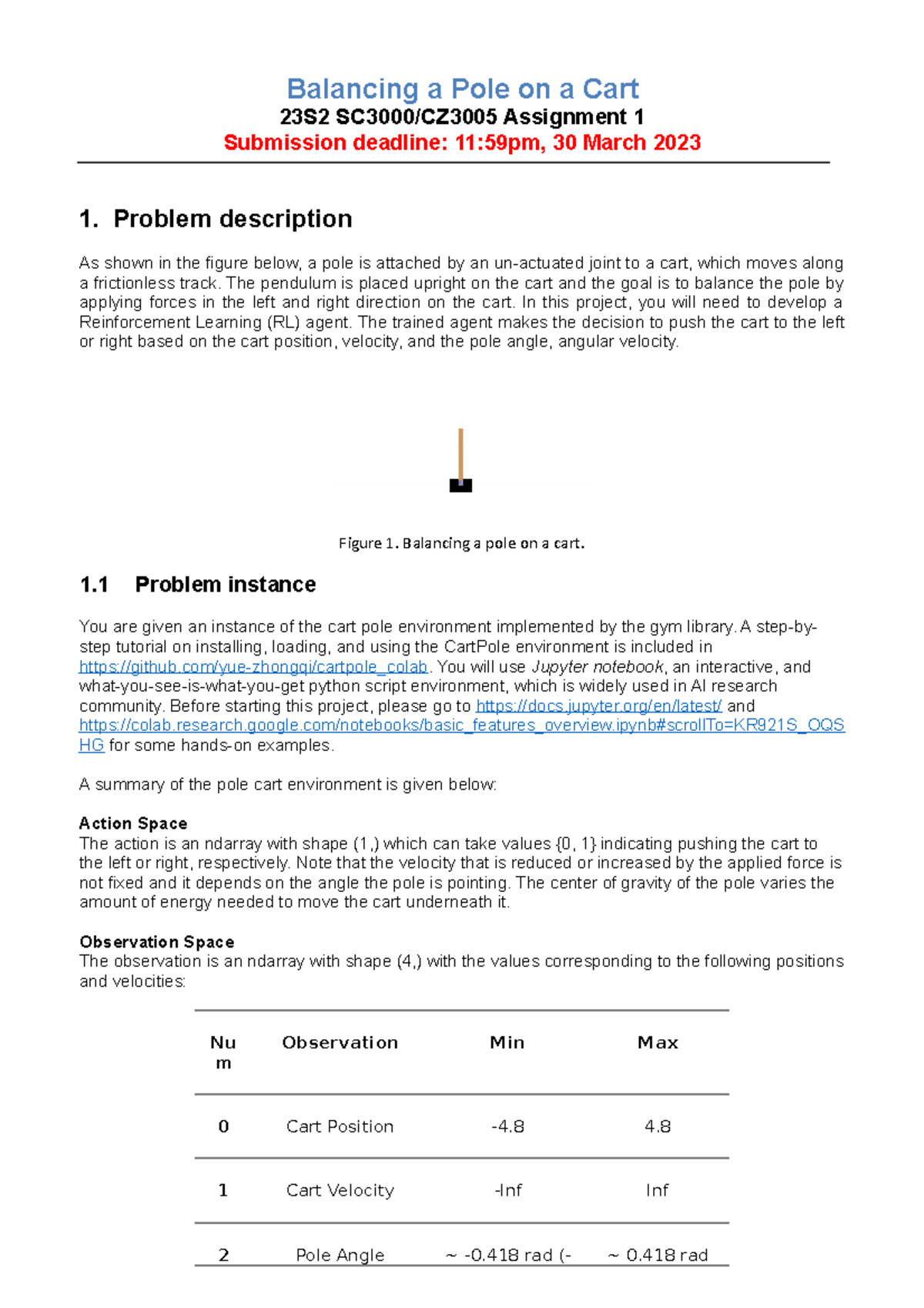23S2 SC3000 CZ3005 Lab Assignment 1 - Balancing a Pole on a Cart 23S2 SC3000/CZ3005 Assignment 1 ...