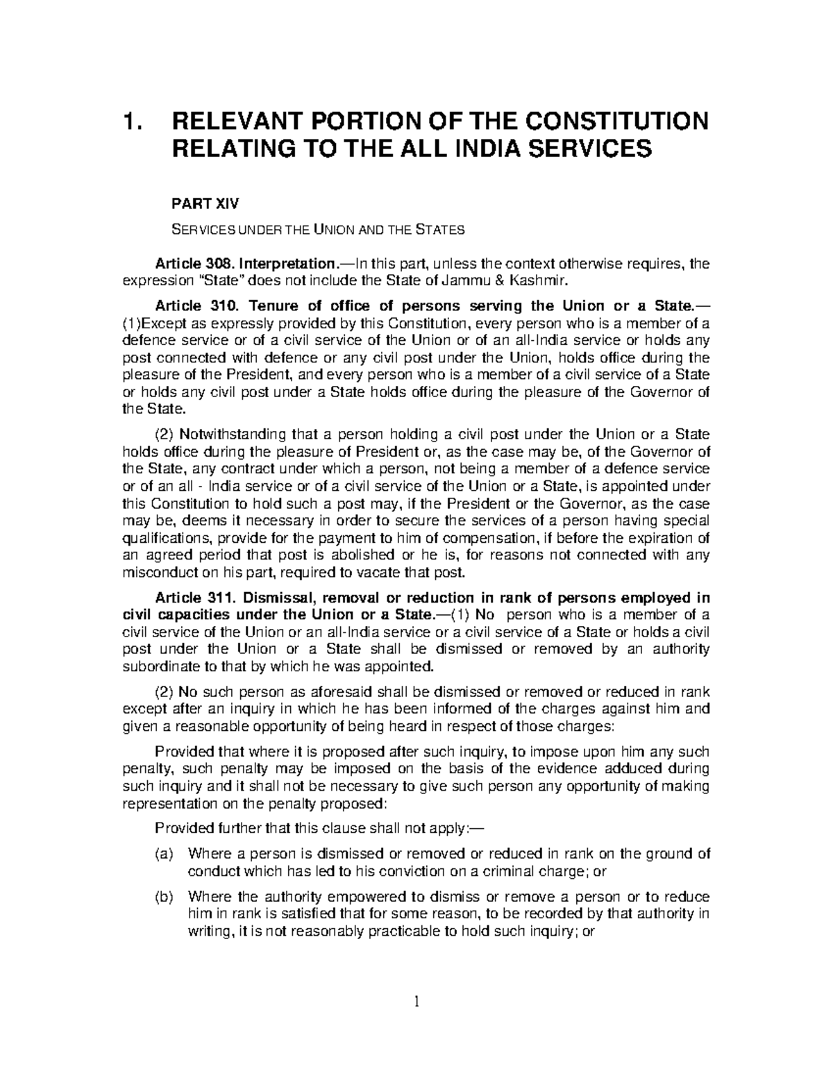 Revised AIS Rule Vol I Rule 01 - 1 1. RELEVANT PORTION OF THE CONSTITUTION RELATING TO THE ALL ...