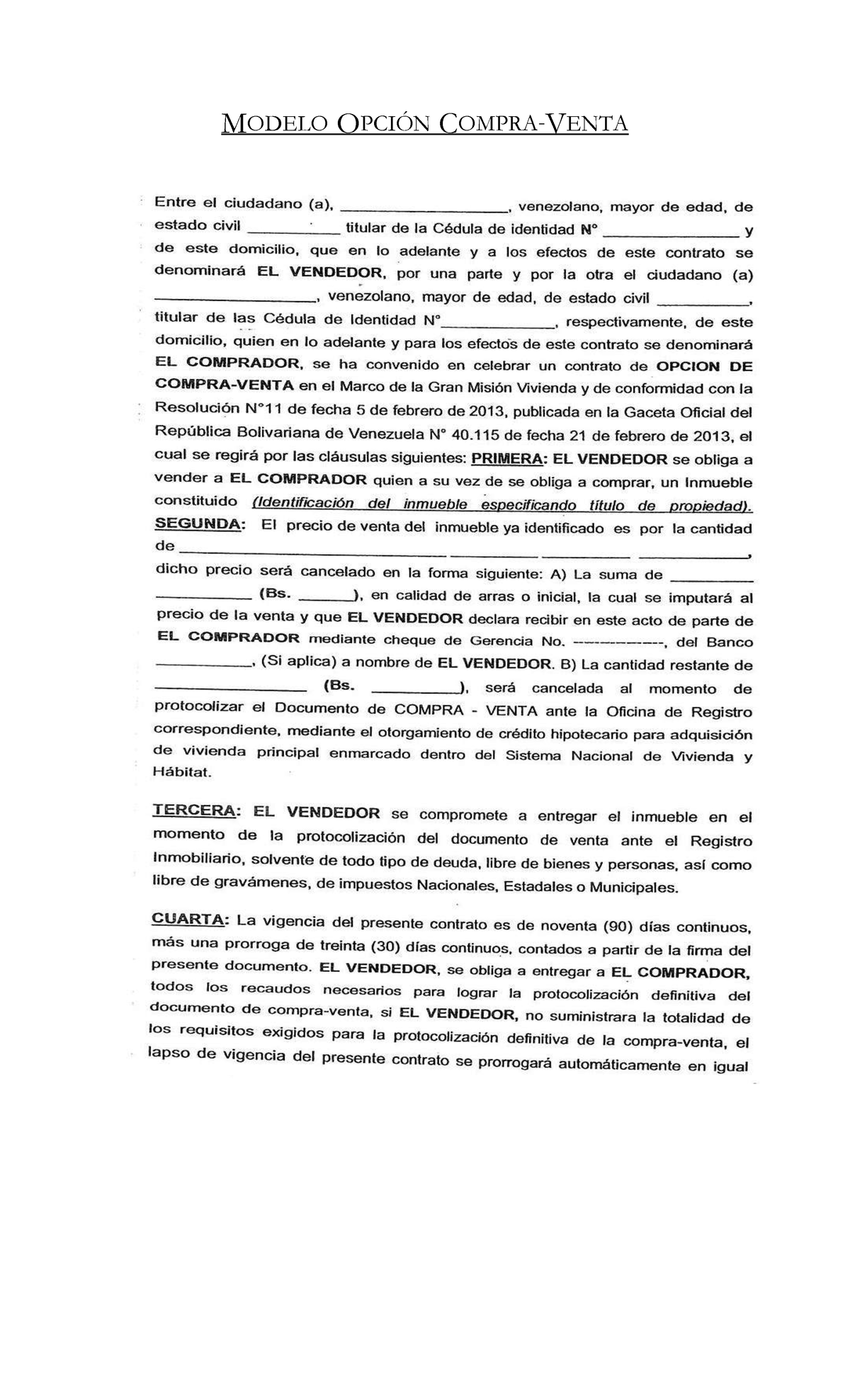 Modelo documento opcion compra venta - Contabilidad - Modelo Opción ...