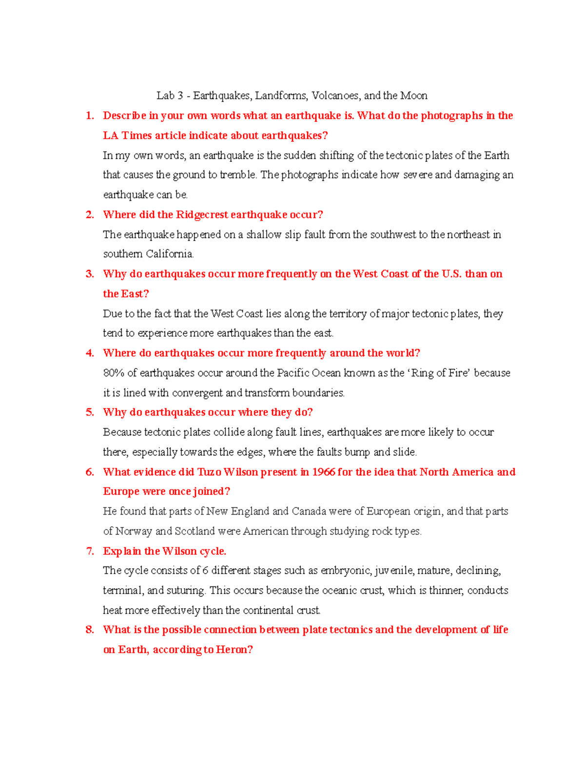 Lab 3.. - labs - Lab 3 - Earthquakes, Landforms, Volcanoes, and the ...