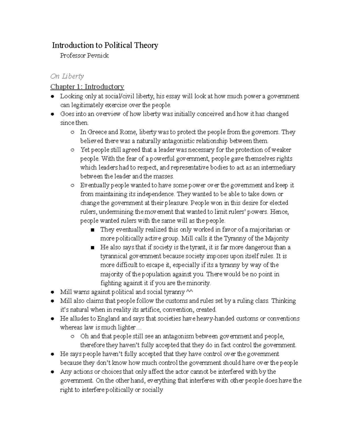 Political Theory John Stewart Mill - Introduction to Political Theory ...