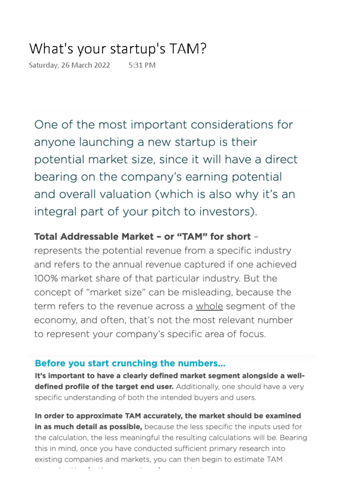 What's your startup's TAM - Introduction to Entrepreneurship and ...