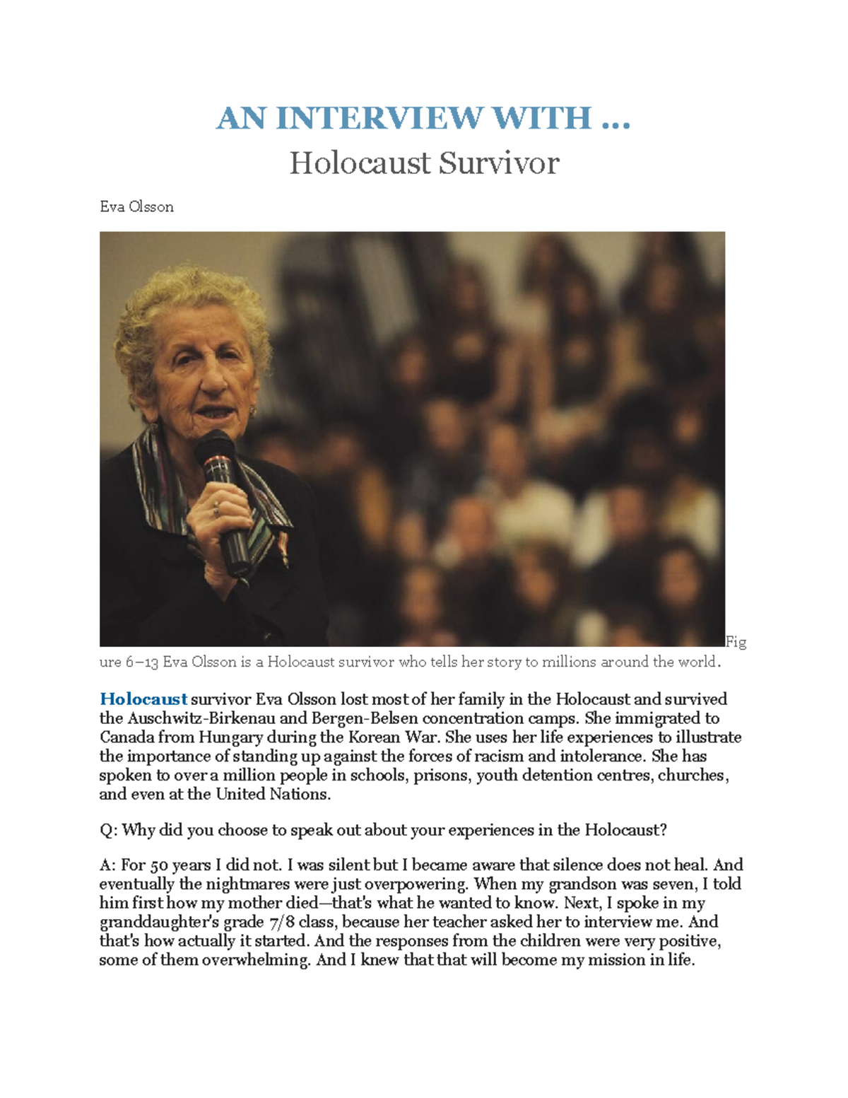 History Interview with Holocaust Survivor - AN INTERVIEW WITH ...
