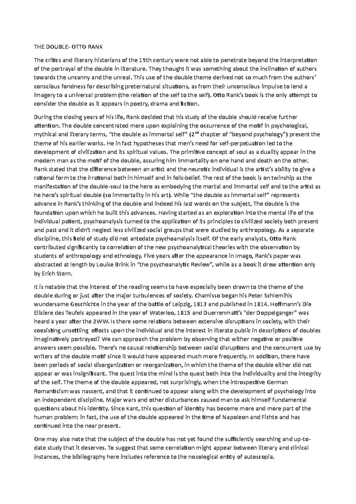 The double; a psychoanalytical study. otto rank - THE DOUBLE- OTTO RANK ...