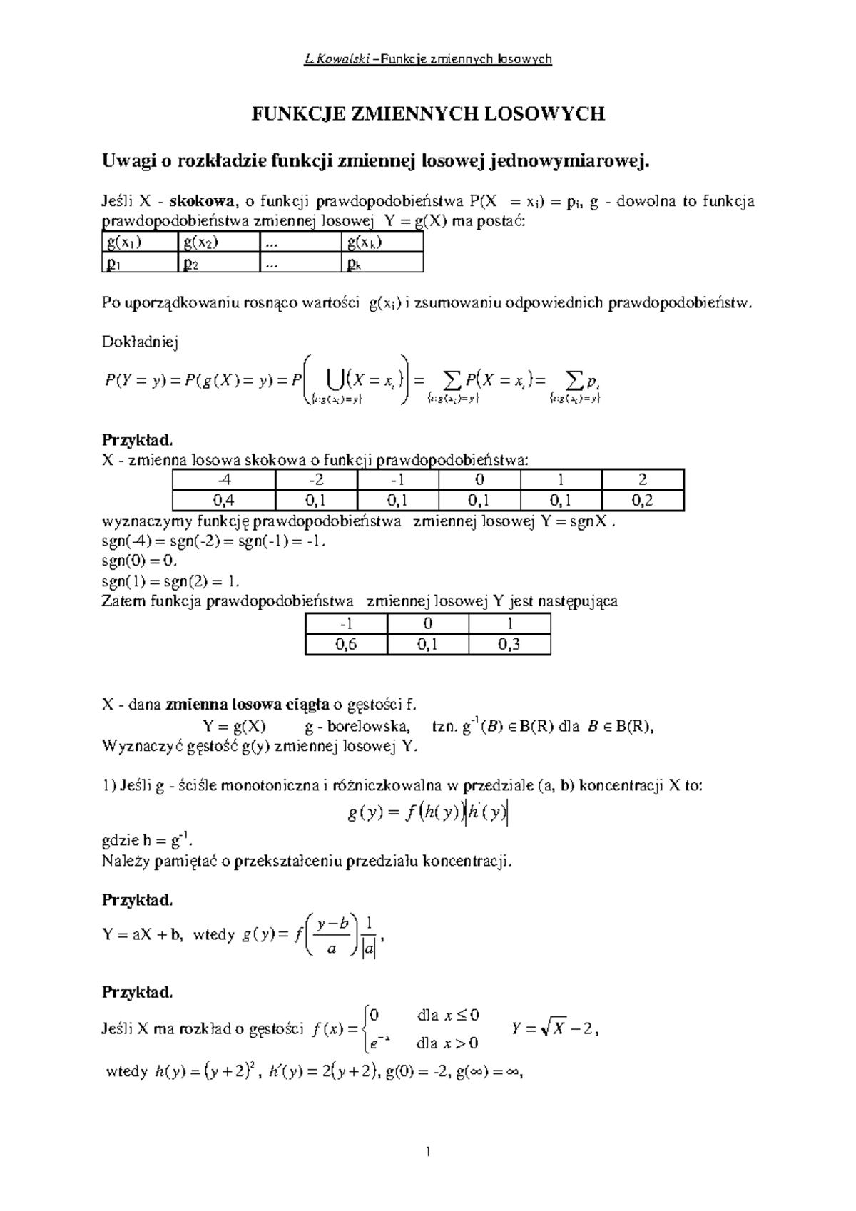 F-z-los - gg fgdd - FUNKCJE ZMIENNYCH LOSOWYCH Uwagi o rozkładzie ...