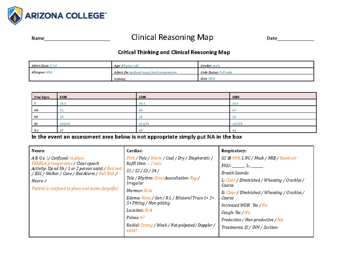 Critical Thinking Map Adult Health-1 - Critical Thinking and Clinical ...