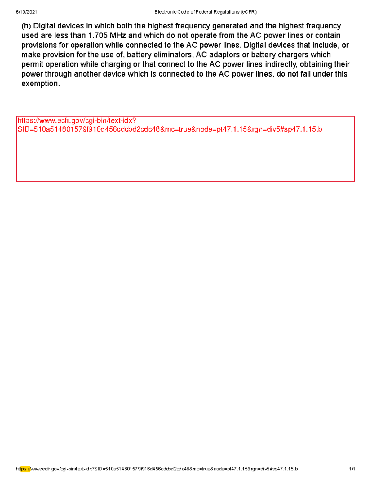 Electronic Code of Federal Regulations (e CFR)(no need to test) - 6/10 ...