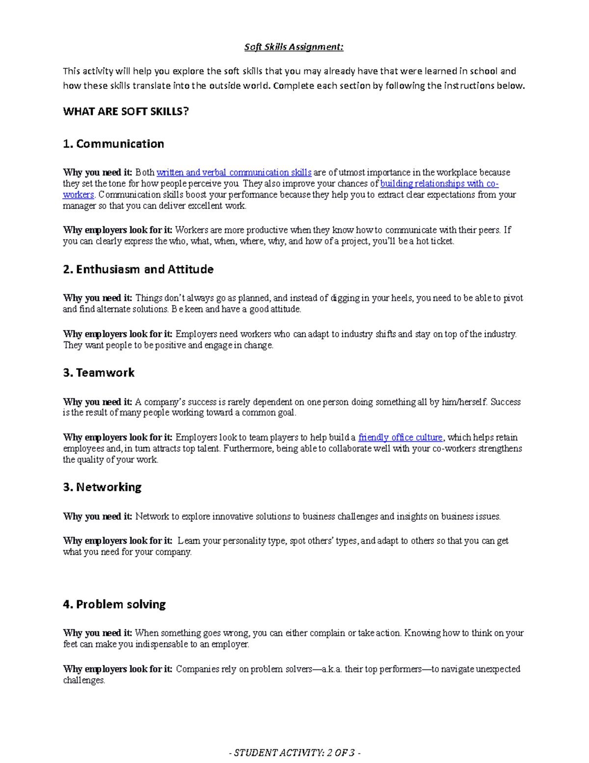 Soft Skills - Lecture Notes - Soft Skills Assignment: This activity ...