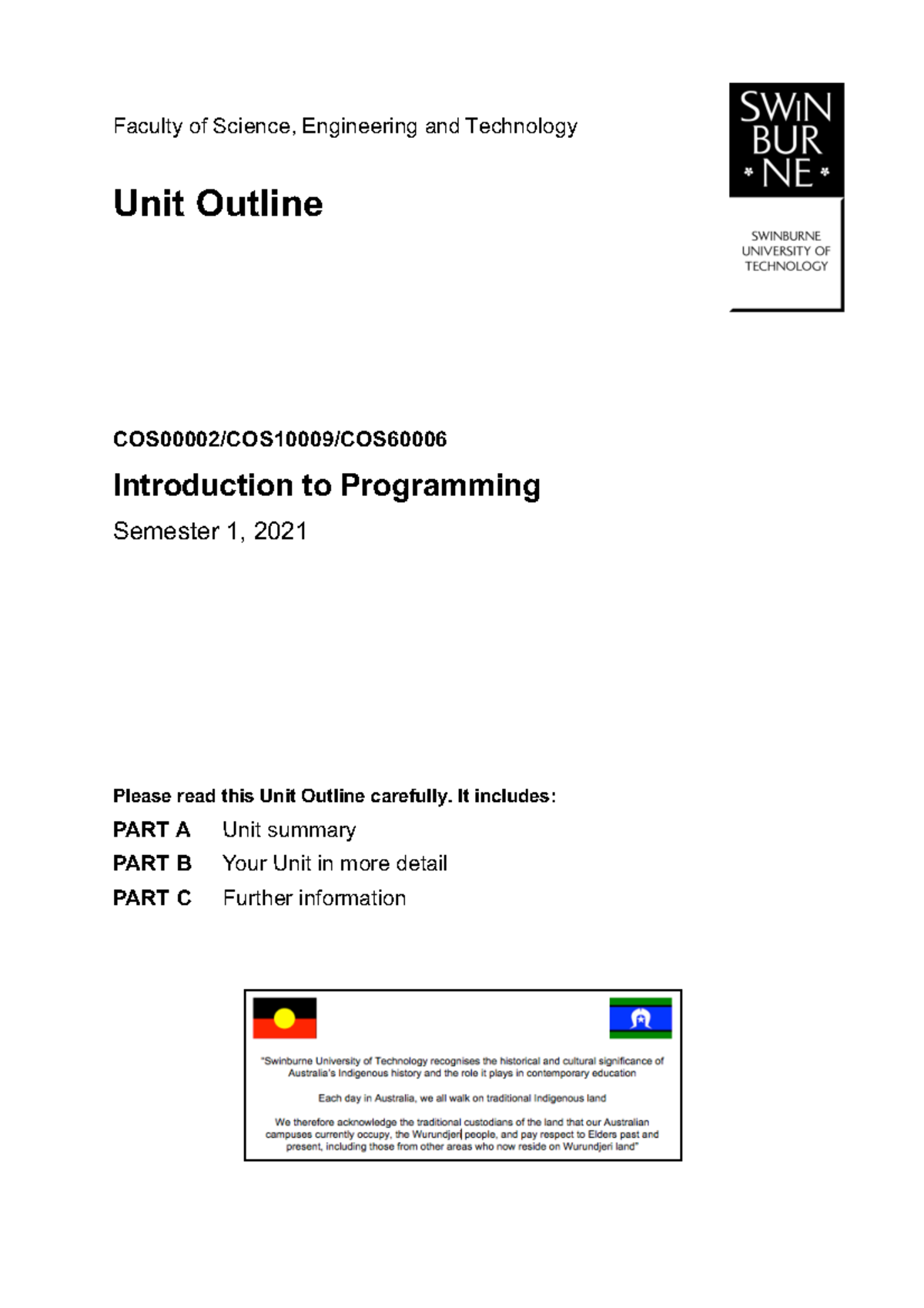 COS10009 Unit Outline 2021 Semester 1 - Faculty of Science, Engineering ...