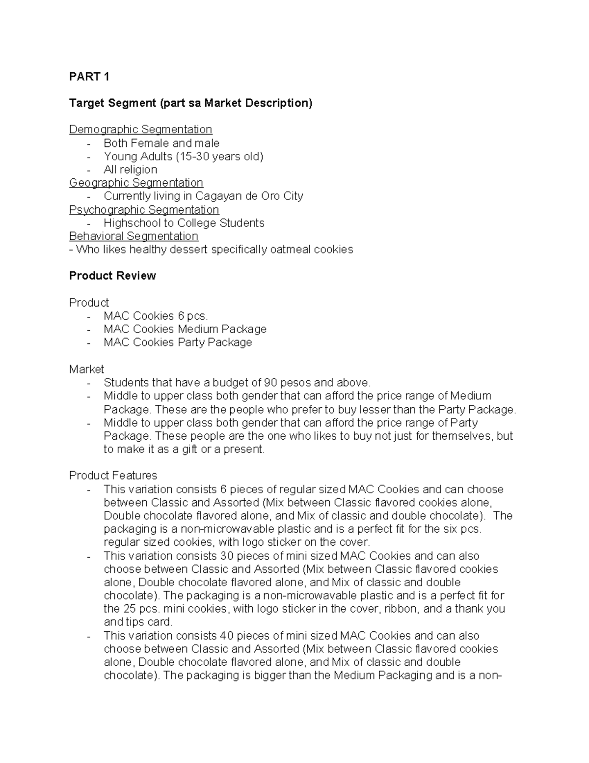 ALLY Part 1 and 22 - For BSBA Marketing Students - PART 1 Target ...