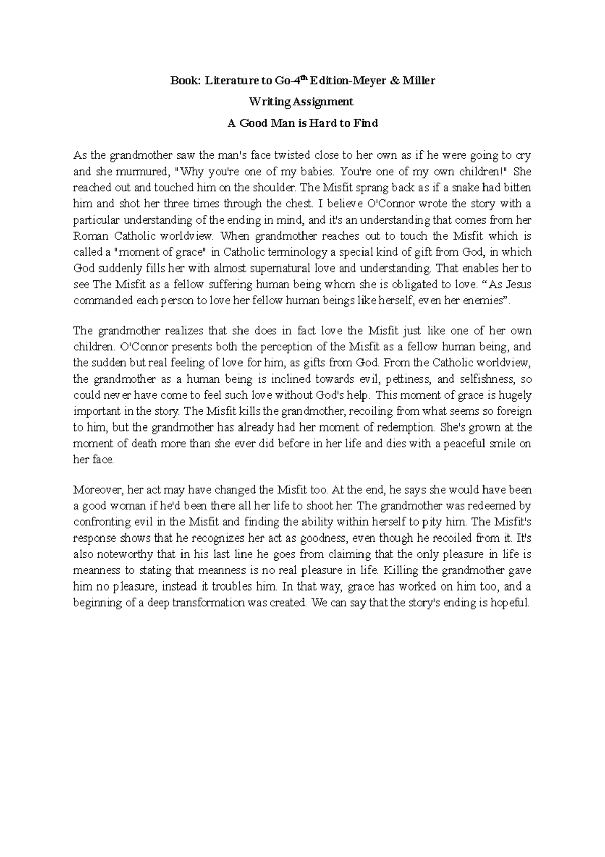 WRT-201 - English Composition II CourseWork from Book: Literature to Go ...