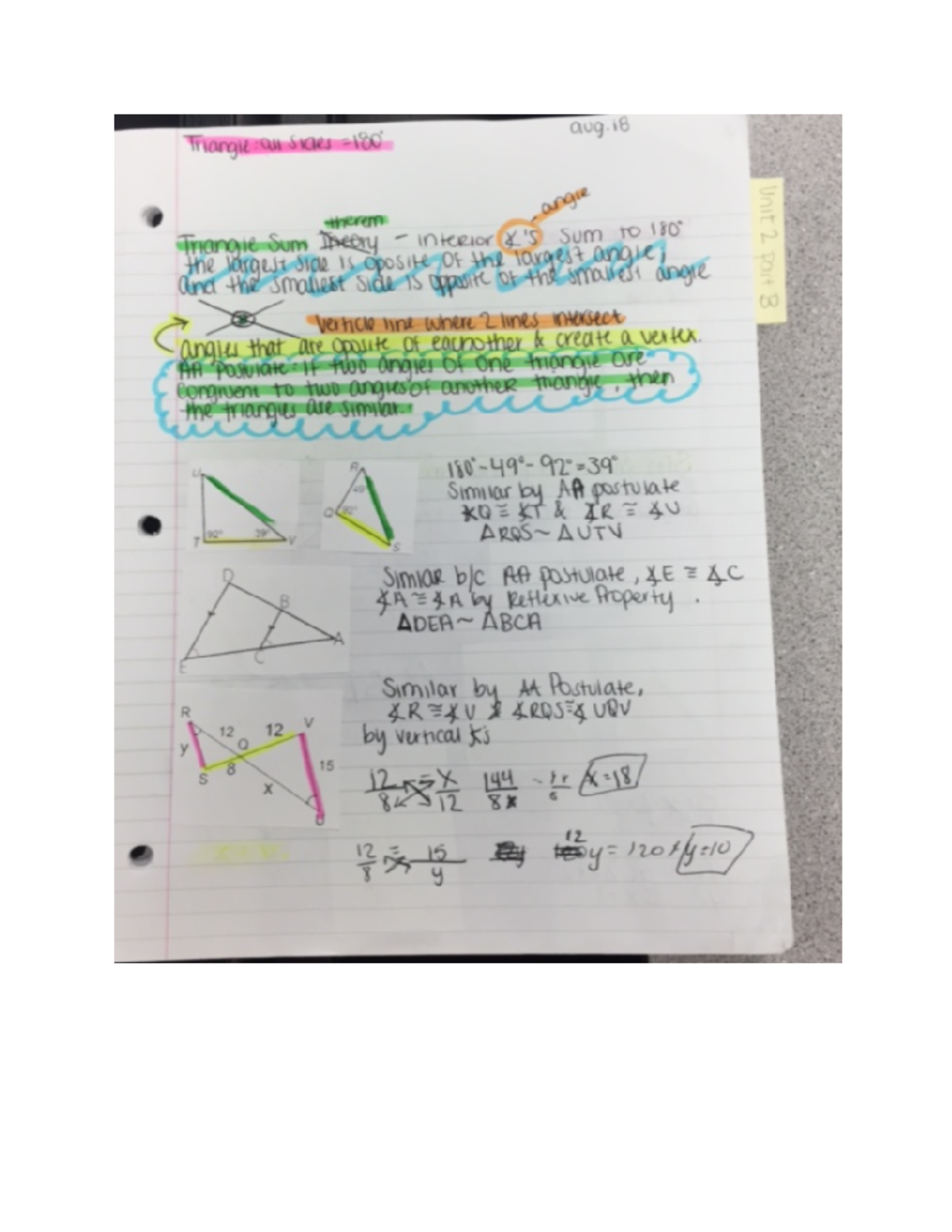 Geometry/ Notes - Triangie all sides 180 aug angie therem Triangle Sum ...