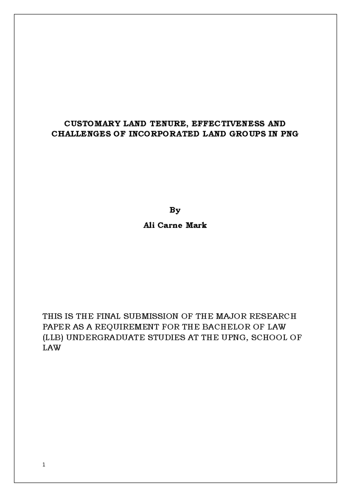 MRP on Incorporated Land Groups - CUSTOMARY LAND TENURE, EFFECTIVENESS ...