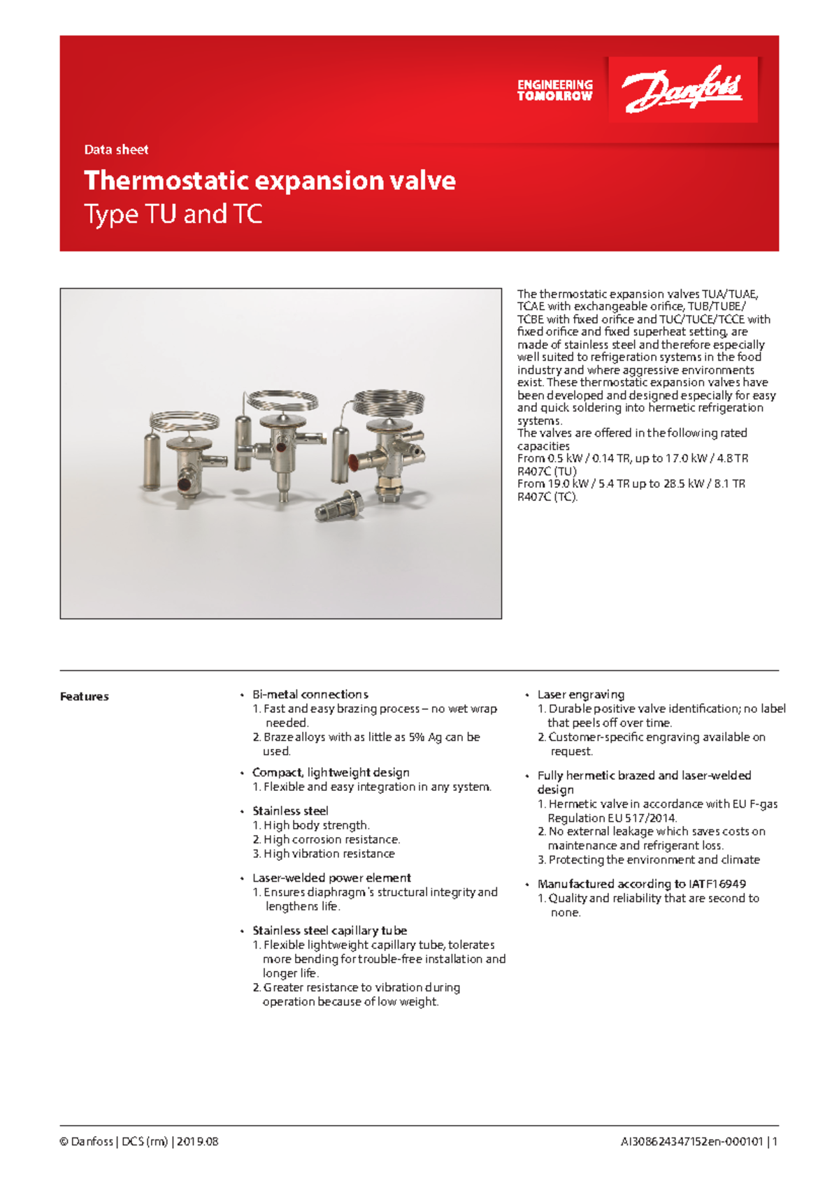Thermostatic Expansion Valve TU - The thermostatic expansion valves TUA ...