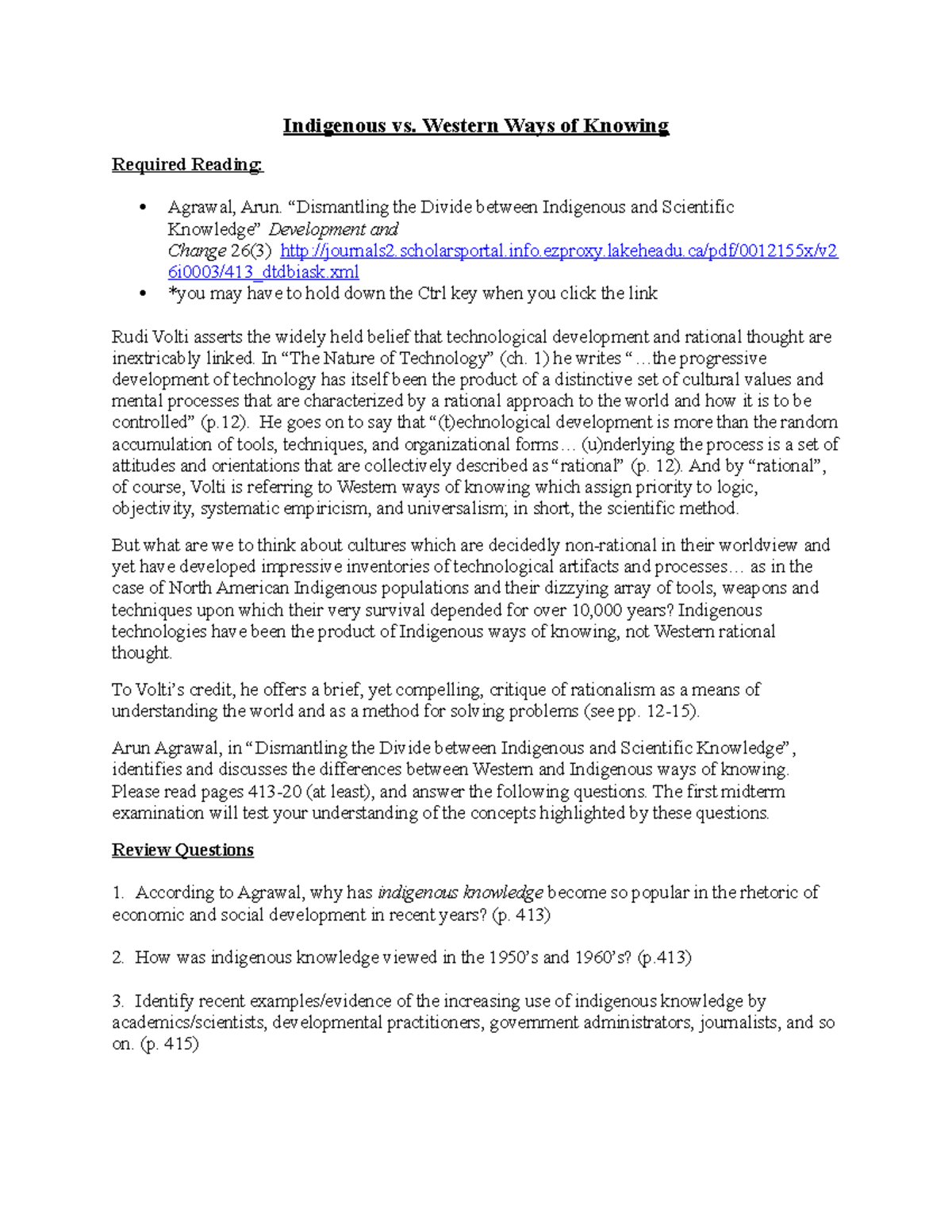 Module 1 Article - Indigenous vs. Western Ways of Knowing Required ...