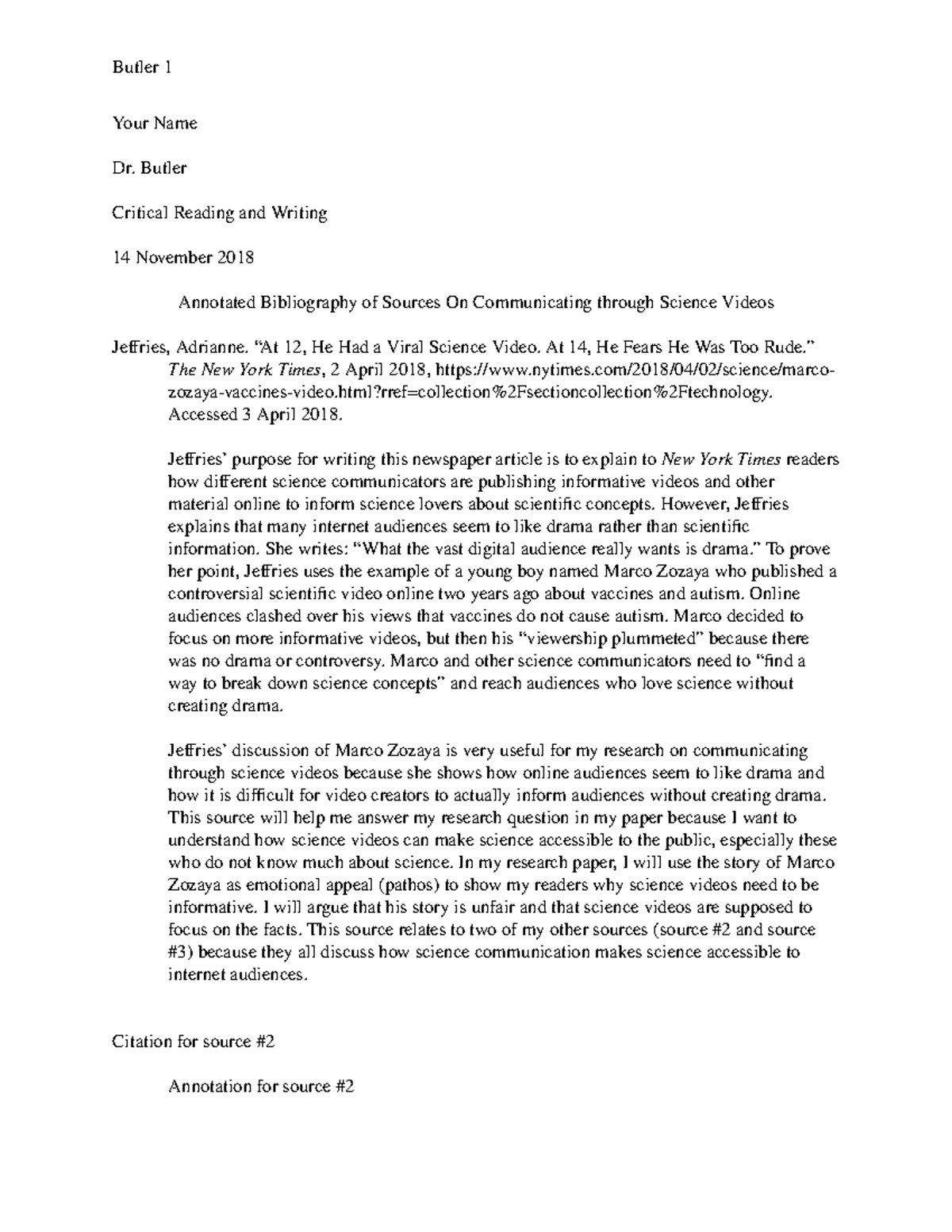 Viral Science Video Annotation CRW - Butler 1 Your Name Dr. Butler ...