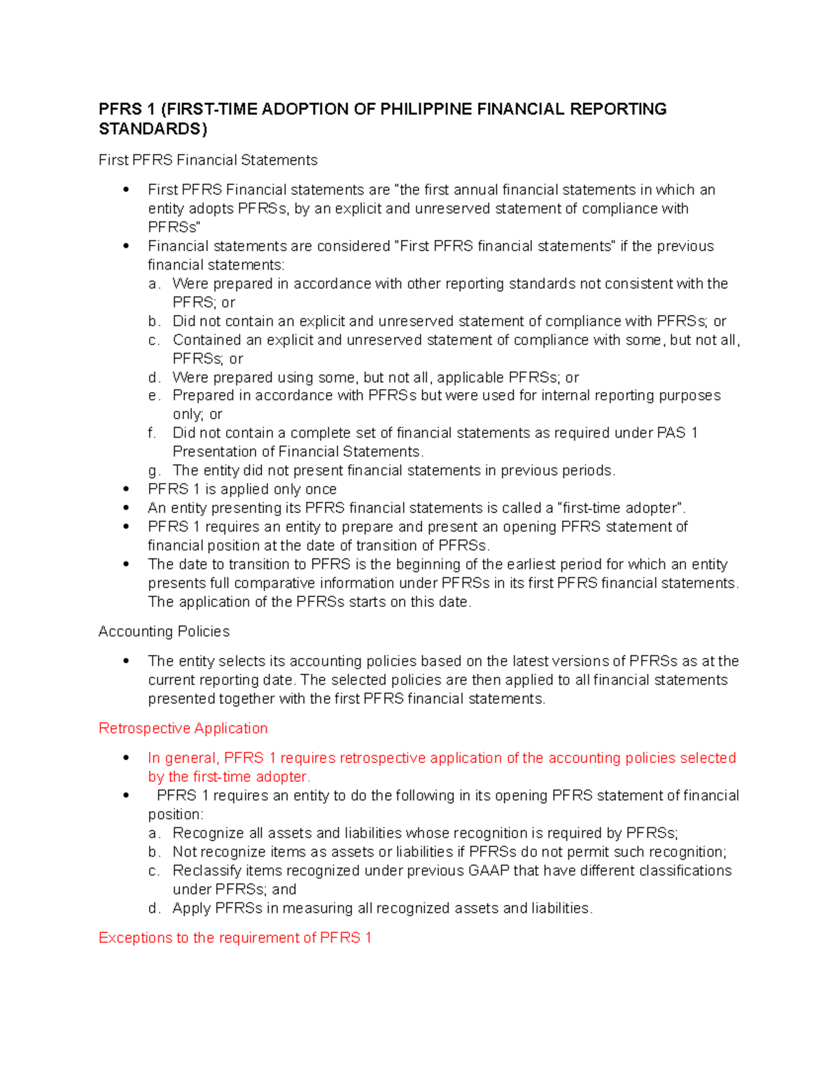 PFRS Reviewer - NOTES - PFRS 1 (FIRST-TIME ADOPTION OF PHILIPPINE ...