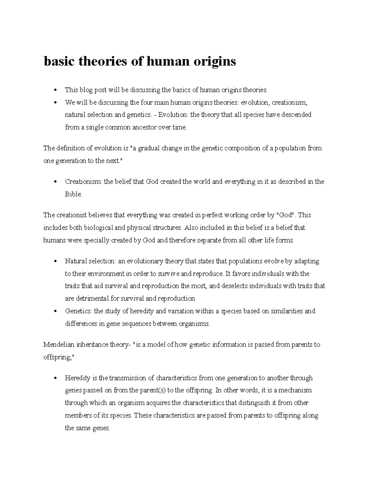 Basic theories of human origins** - basic theories of human origins ...