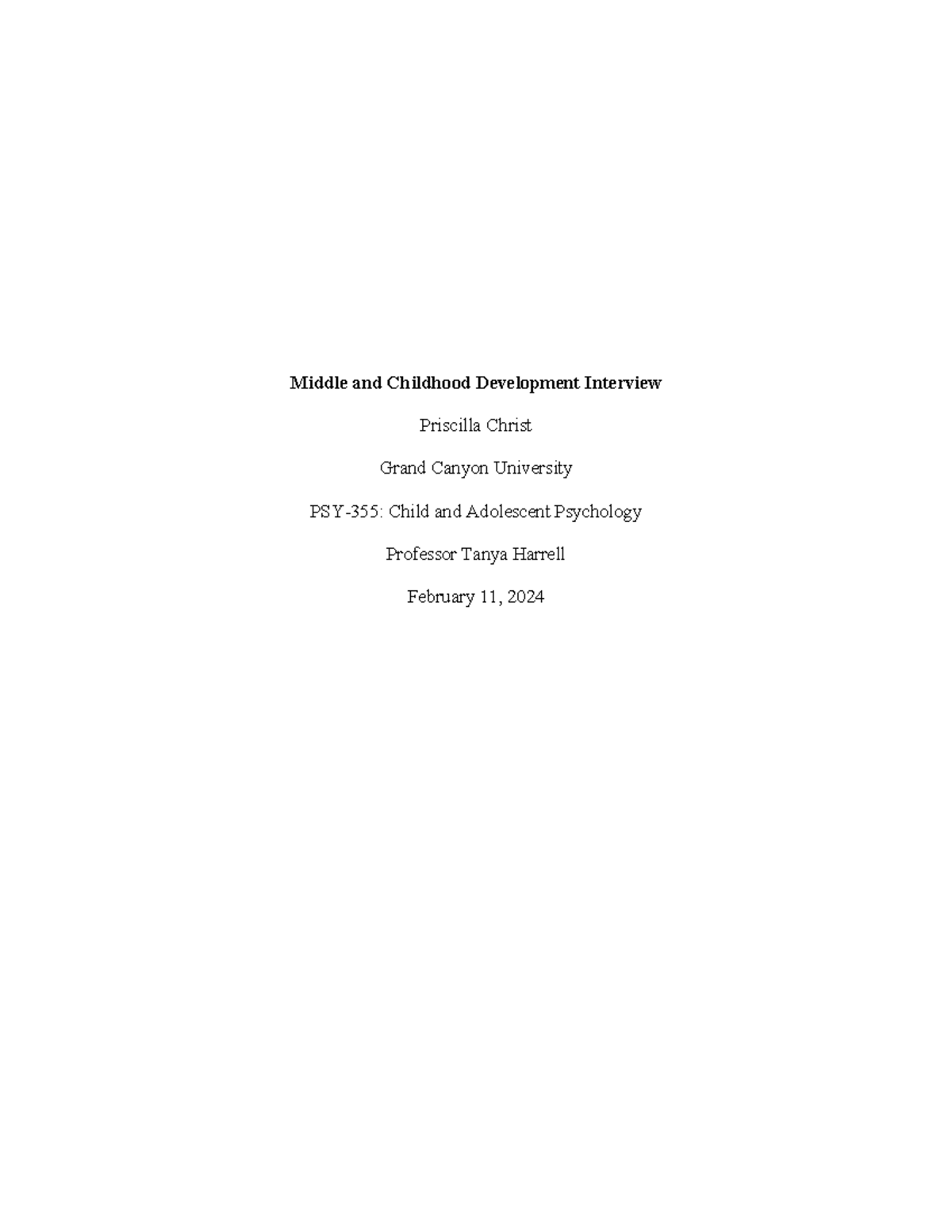 Middle Childhood Benchmark - Middle and Childhood Development Interview ...