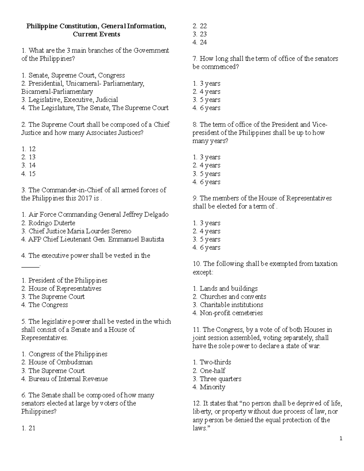Practice Test l Phil Const Current Events - Philippine Constitution ...