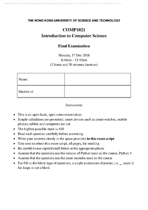 Introduction to Computer Science - COMP1021 - Studocu