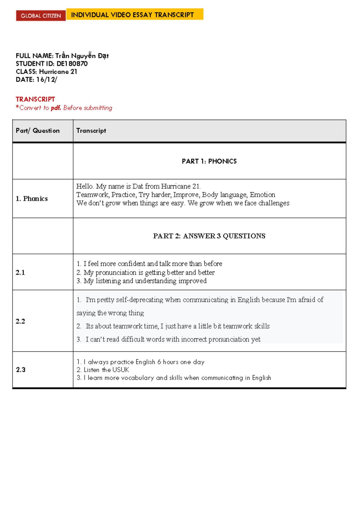 Transcript - dfgdfg - INDIVIDUAL VIDEO ESSAY TRANSCRIPT FULL NAME: Trần ...