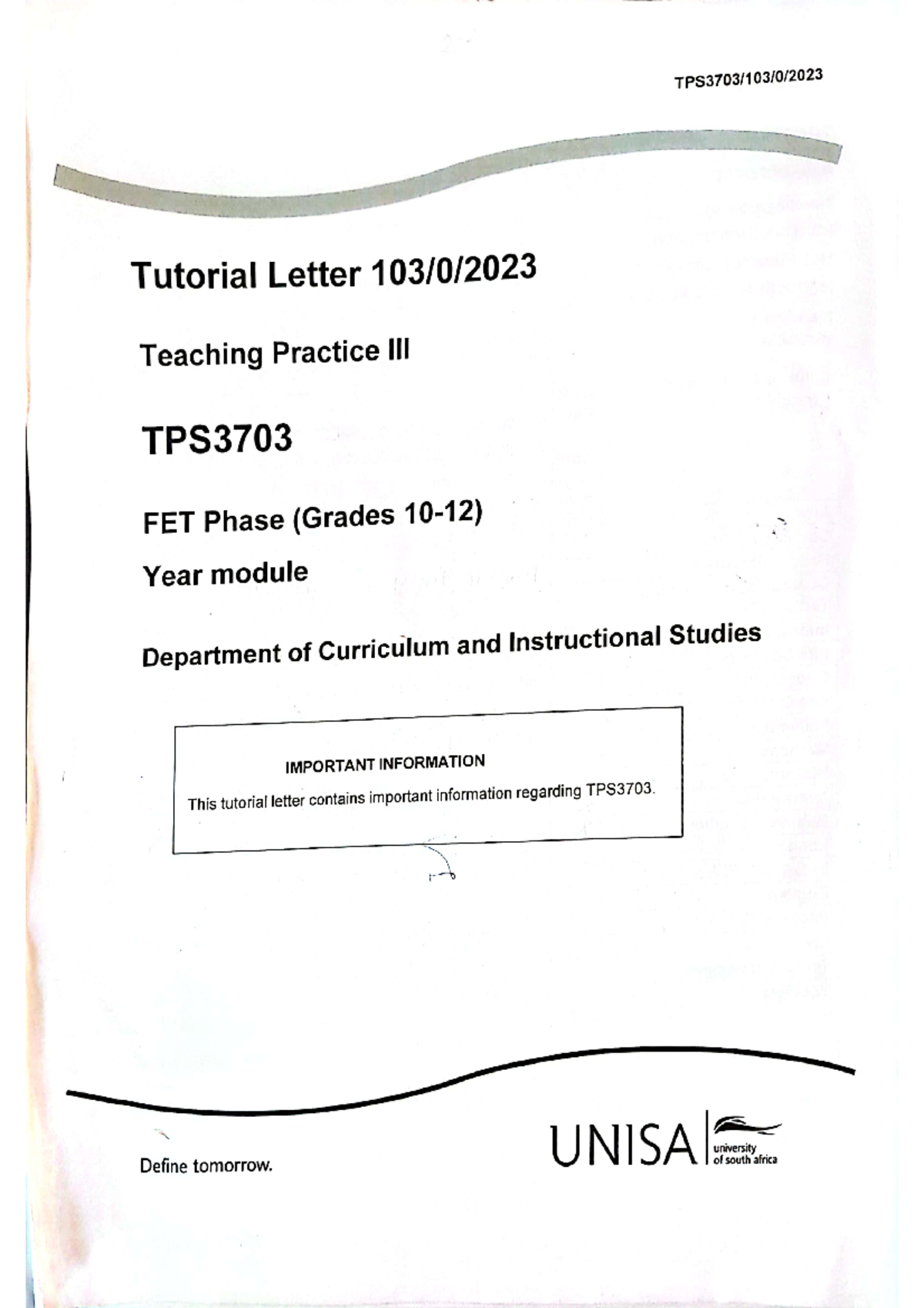 Nonle TPS3703 - TPS3704 - Tutorial Letter Teaching Practice TPS3703 FET ...