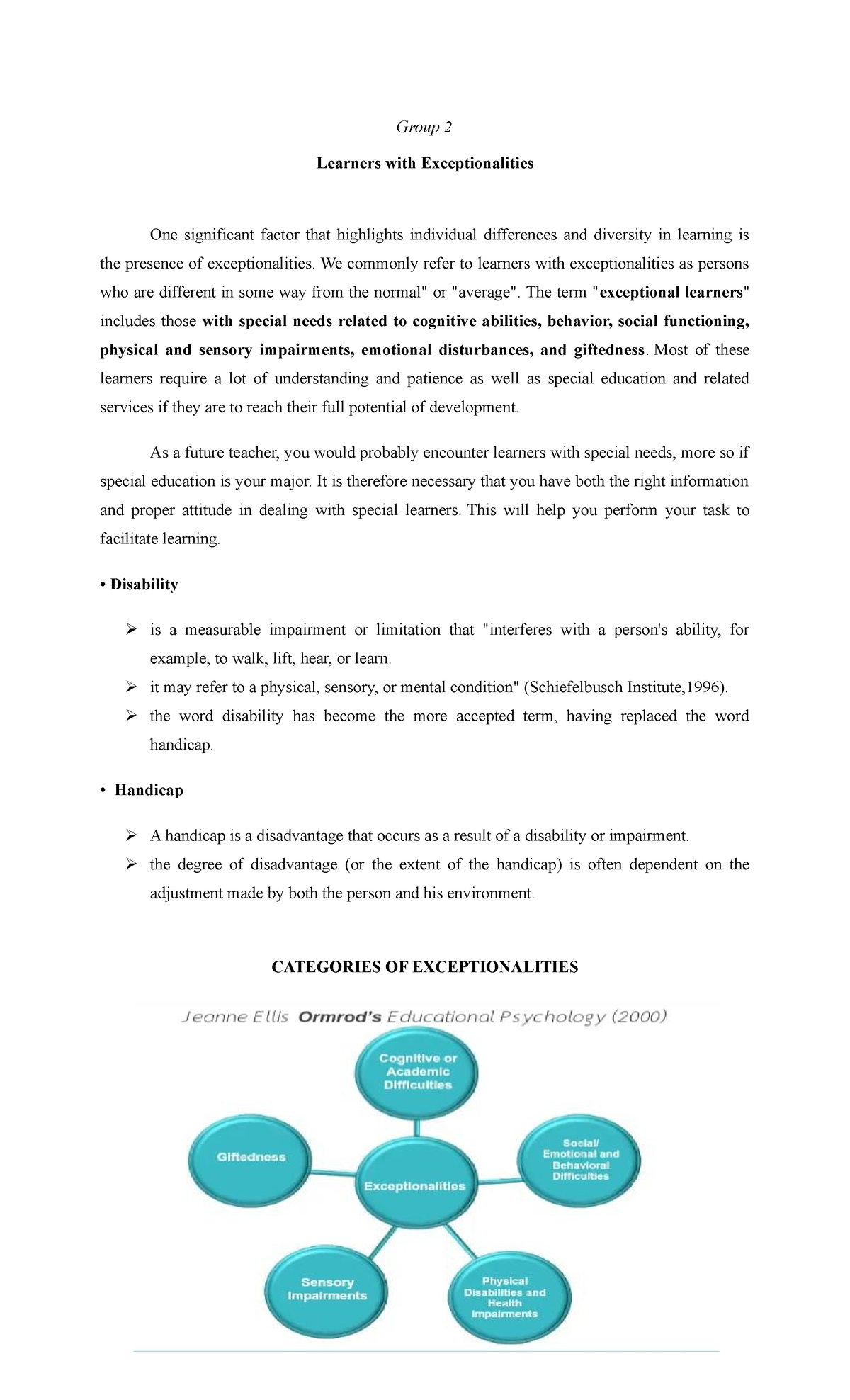 Group 2 - Learners with Exceptionalities - Group 2 Learners with ...