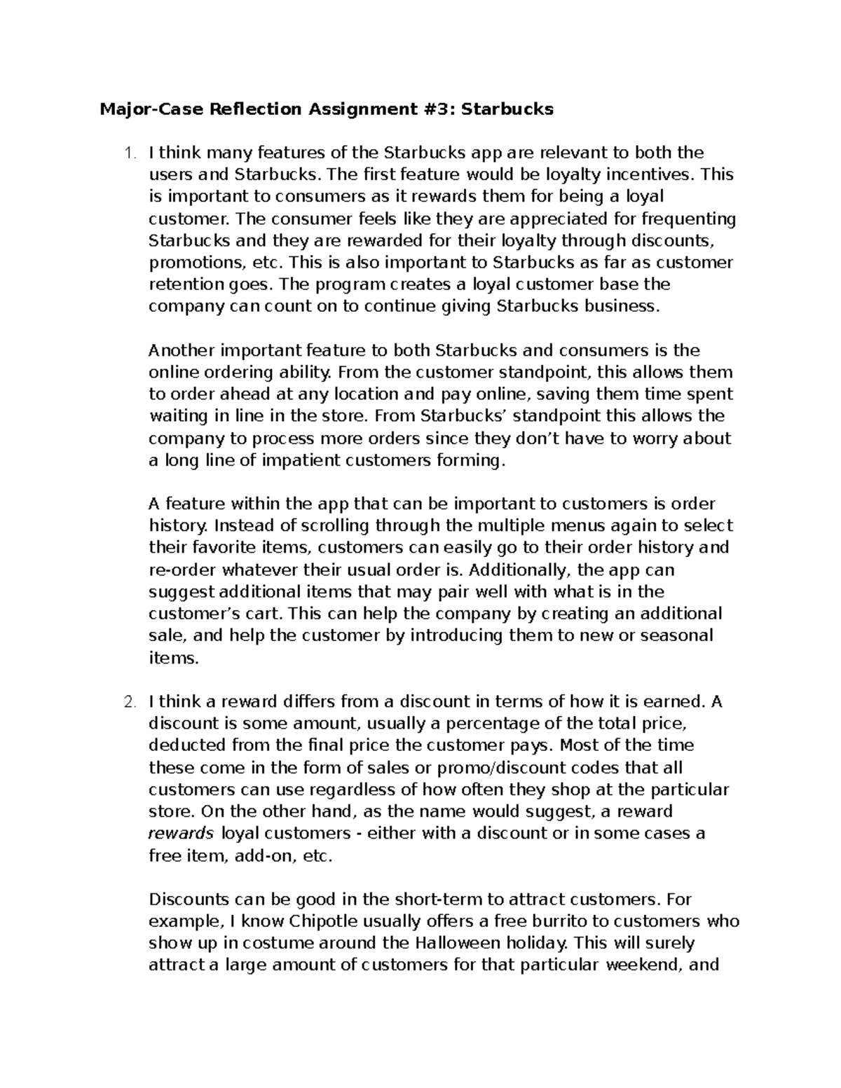 Major-Case Reflection Assignment #3 Starbucks - Major-Case Reflection ...