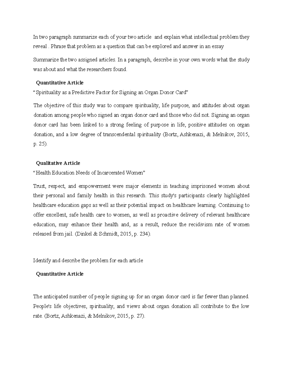 3 - to study the paper - In two paragraph summarize each of your two ...