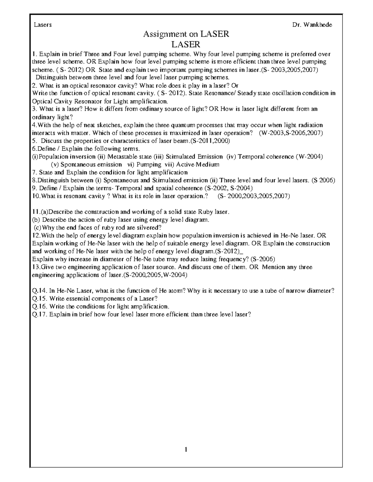 Unit-IV Laser 1 - Kdk - Assignment on LASER LASER Explain in brief ...