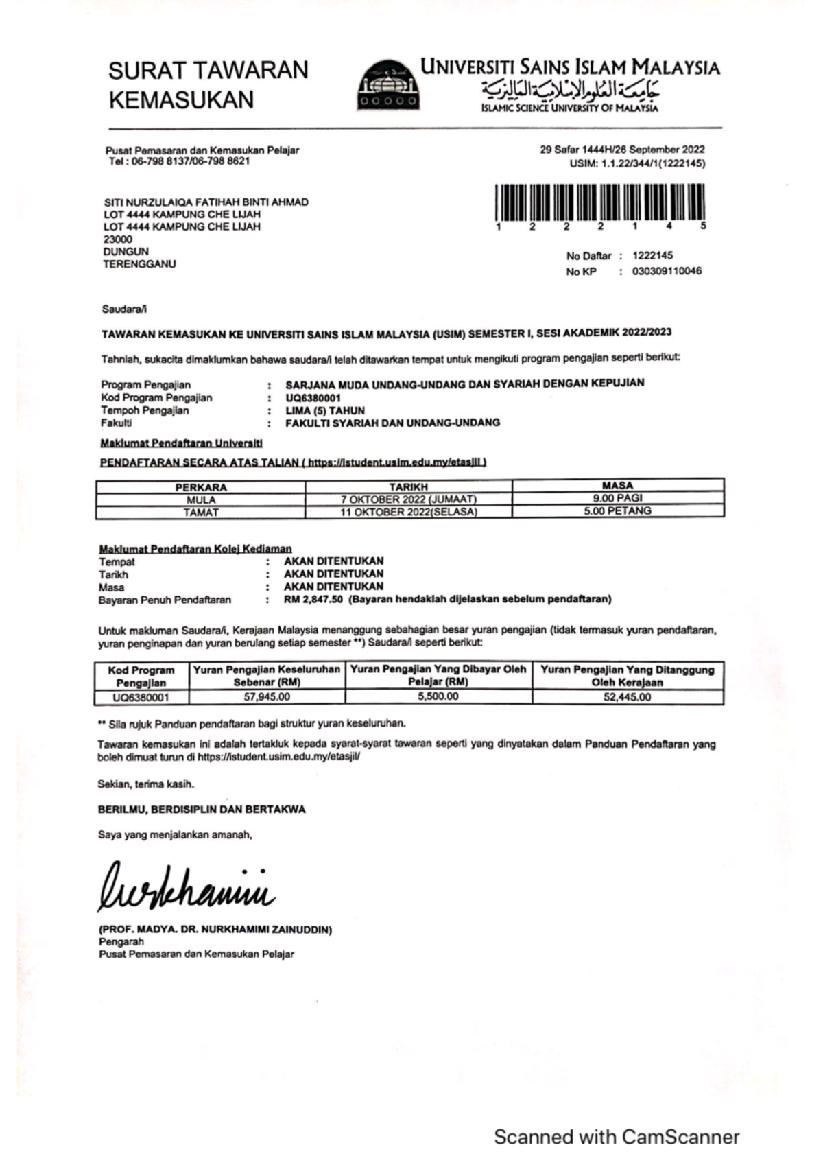 Surat tawaran - ggggggg - SURAT TAWARAN UNIVERSITI SAINS ISLAM MALAYSIA KEMASUKAN ISLAMIC ...