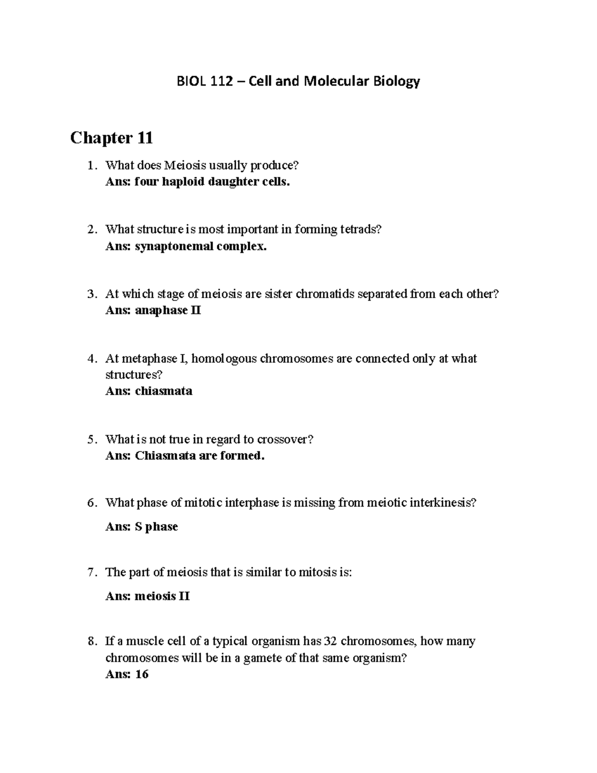 BIOL 112 Chapter 11 - Cell And Molecular Biology - BIOL 112 – Cell and ...