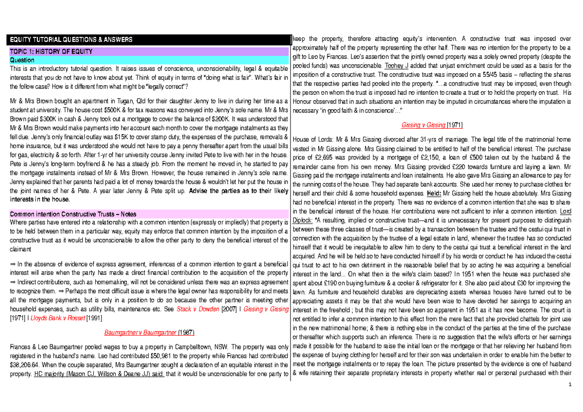 Tutorial Questions - Answers - EQUITY TUTORIAL QUESTIONS & ANSWERS ...