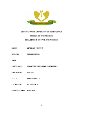 Cantilever beam deflection report - TITLE. INSTITUTION: DEDAN KIMATHI UNIVERSITY OF TECHNOLOGY ...