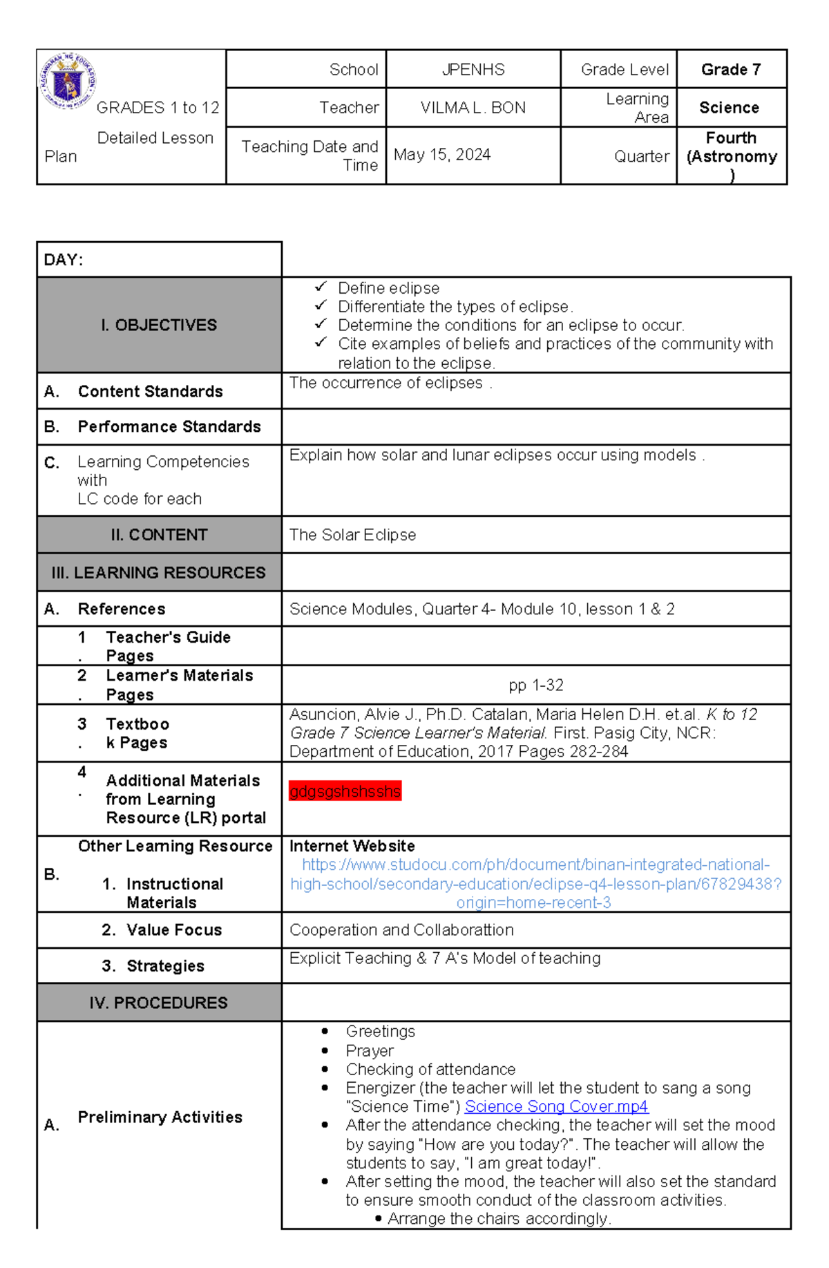 Demo-DLP Astronomy Eclipse9 astronomy - School JPENHS Grade Level Grade ...
