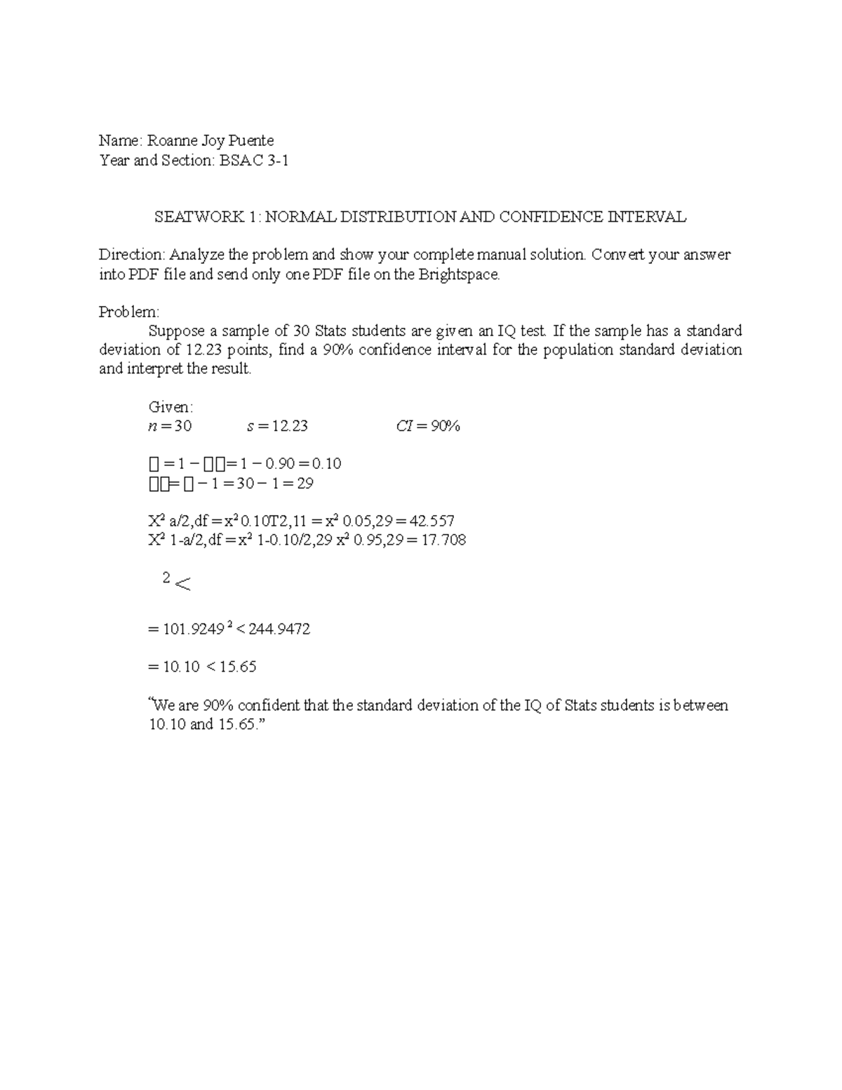 Seatwork-1 - Assignment - Name: Roanne Joy Puente Year and Section ...
