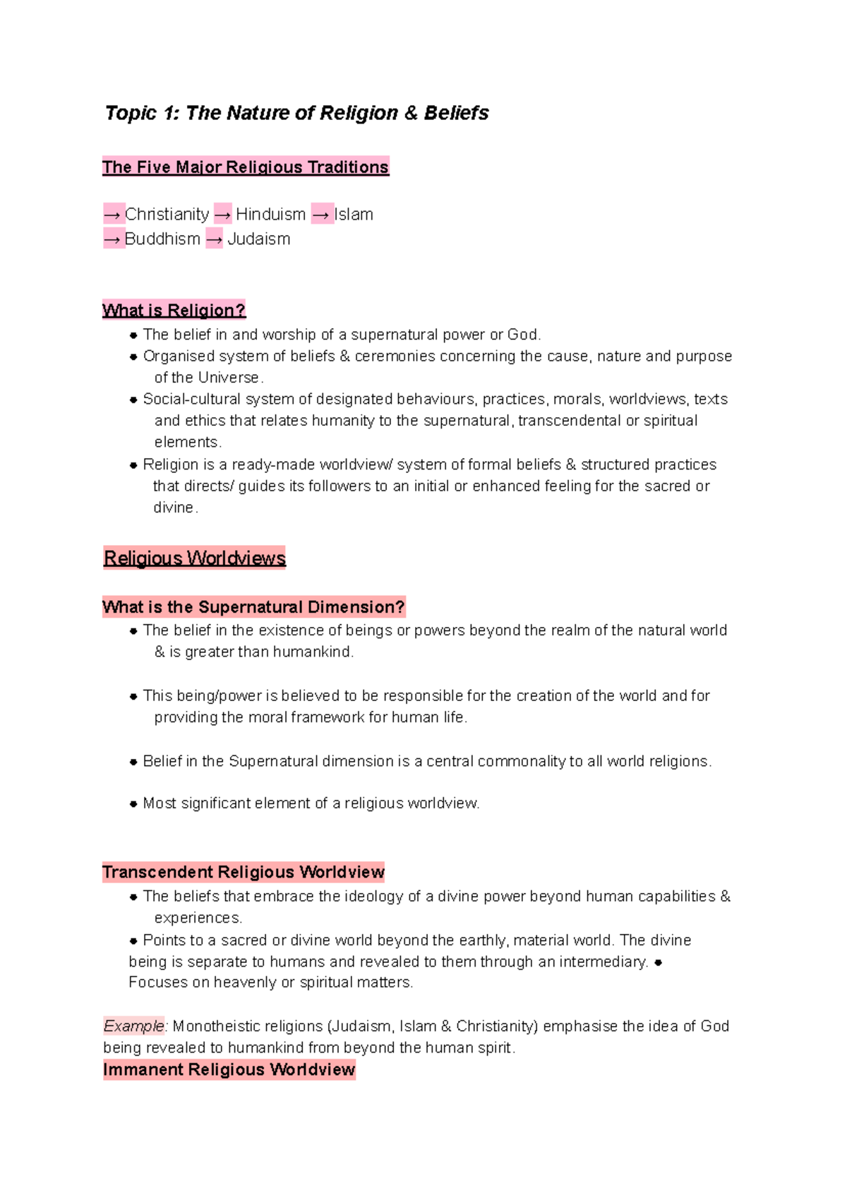 Prelim Religion Study Notes - Topic 1: The Nature of Religion & Beliefs ...