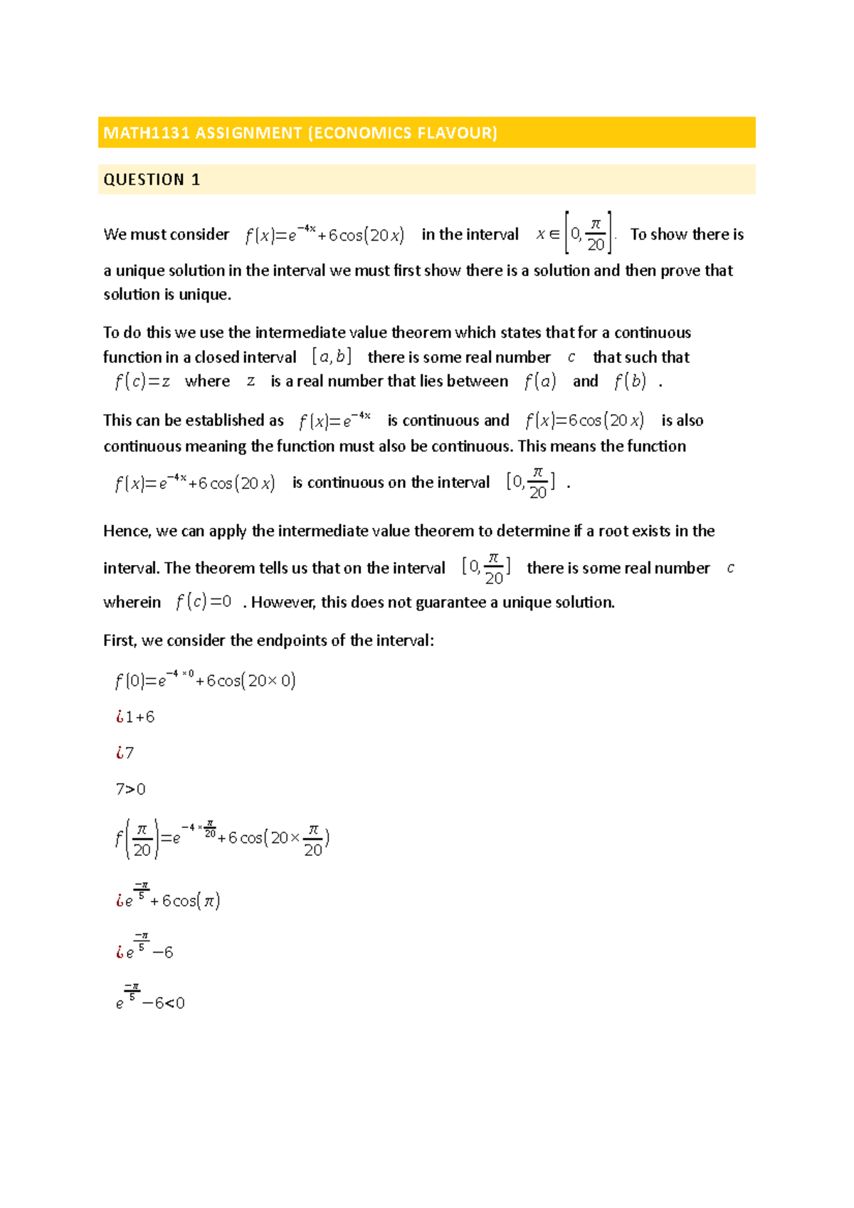 Math1131 Assignment 2021 - ####### MATH1131 ASSIGNMENT (ECONOMICS FLAVOUR) ####### QUESTION 1 We ...