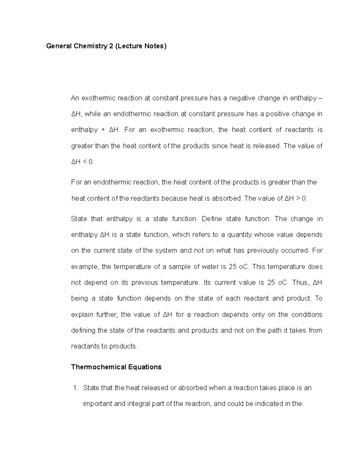 Notes in General Chemistry 2 - General Chemistry 2 (Lecture Notes) An ...