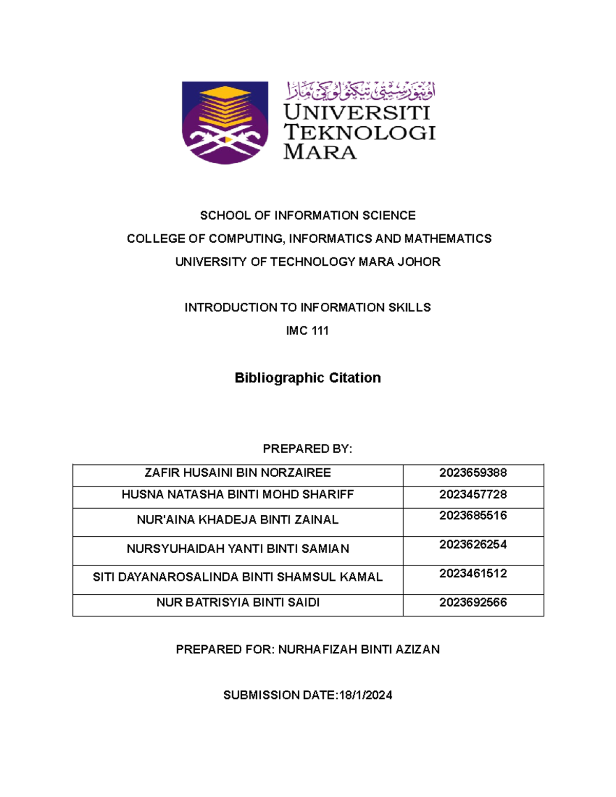 IMC111 Assignment 3 Draft - SCHOOL OF INFORMATION SCIENCE COLLEGE OF ...
