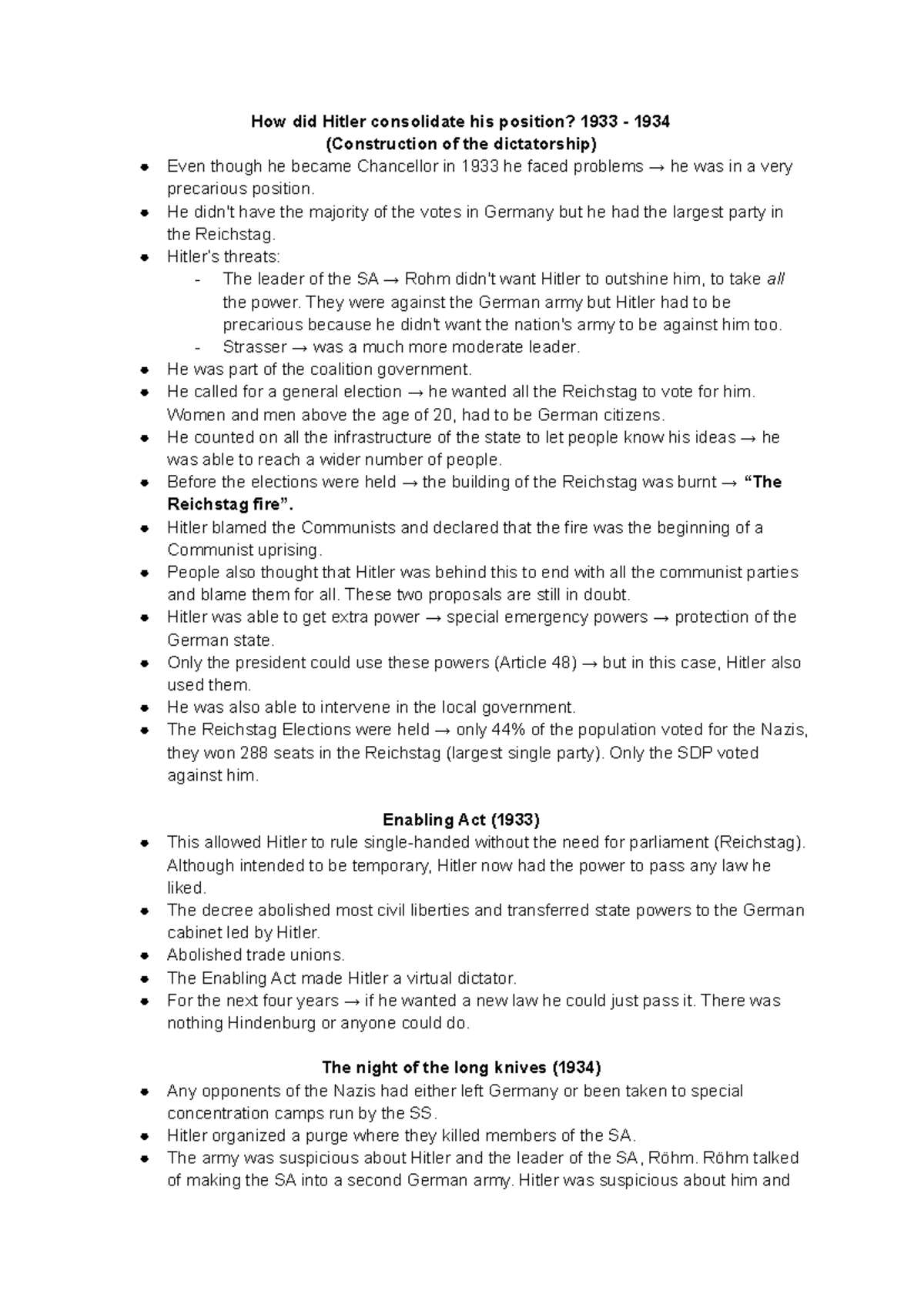 How did Hitler consolidate his position - He didn't have the majority ...