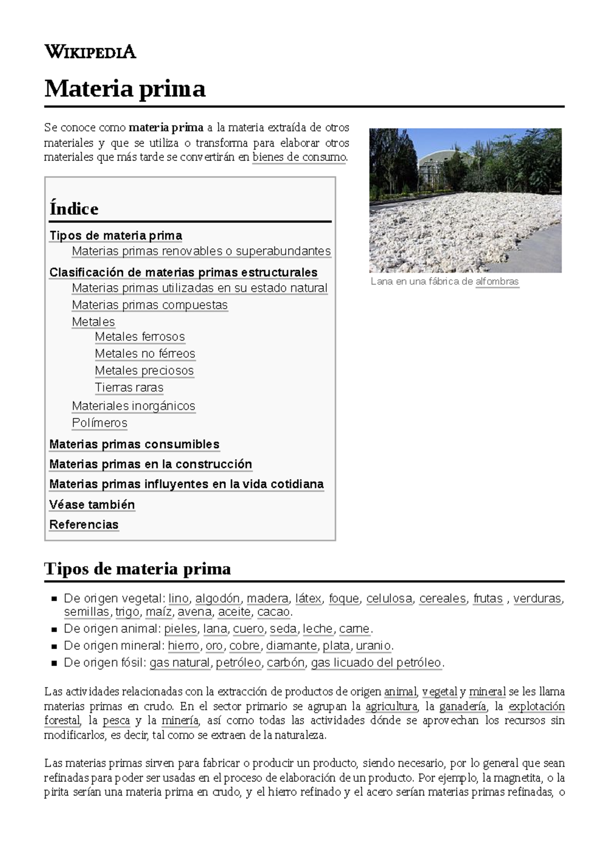 Materia prima - biologia - Lana en una fábrica de alfombras Materia ...