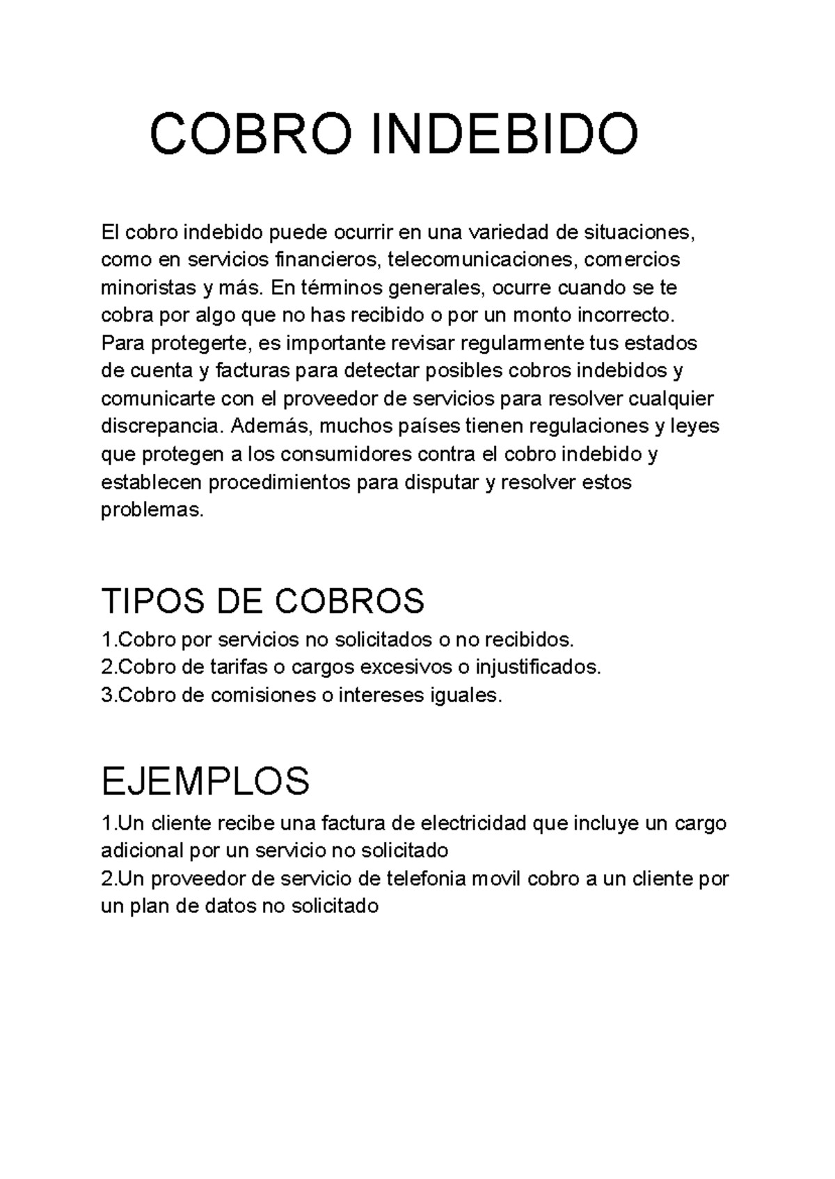 Cobro Indebido - COBRO INDEBIDO El cobro indebido puede ocurrir en una ...