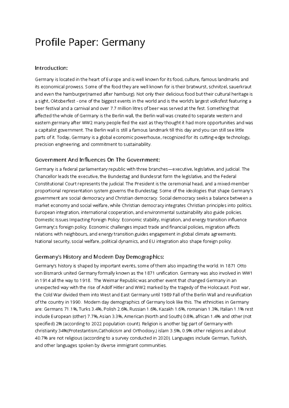 Profile Paper Germany - Profile Paper: Germany Introduction: Germany is ...