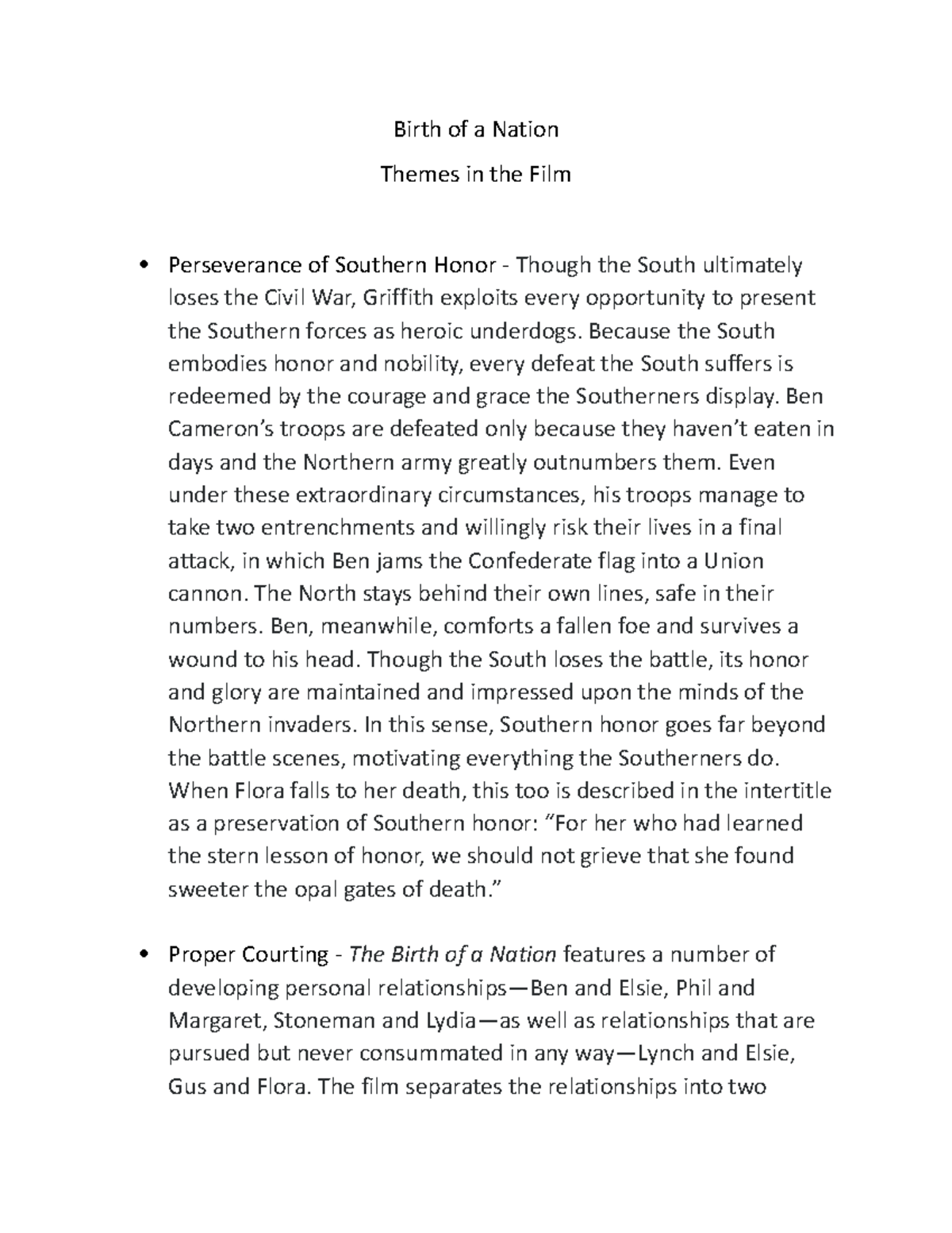 Birth of a Nation Themes - Because the South embodies honor and ...