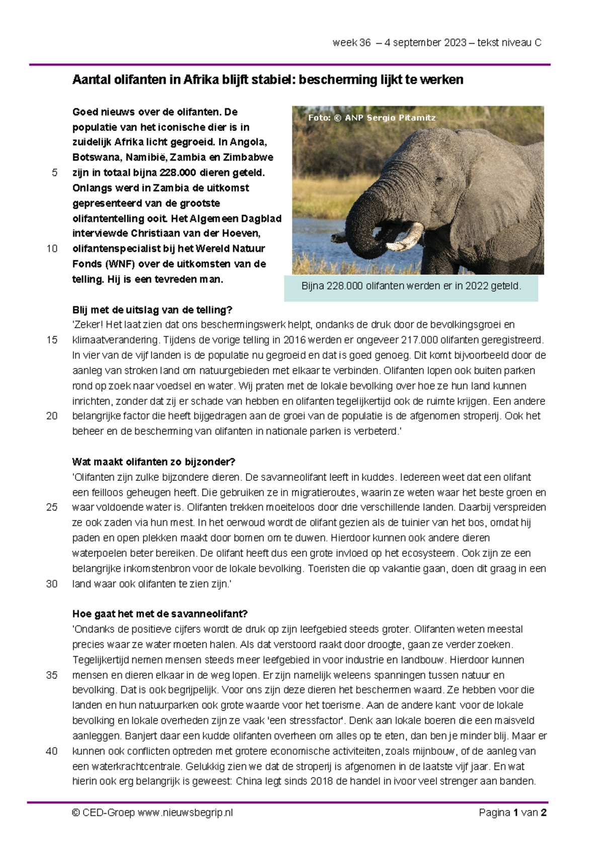 Afrikaanse olifant - tekst - week 36 – 4 september 2023 – tekst niveau ...