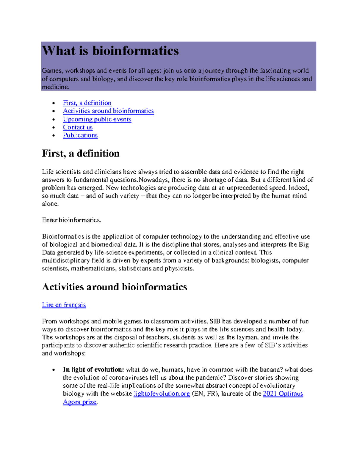 What is bioinformatics - What is bioinformatics Games, workshops and ...