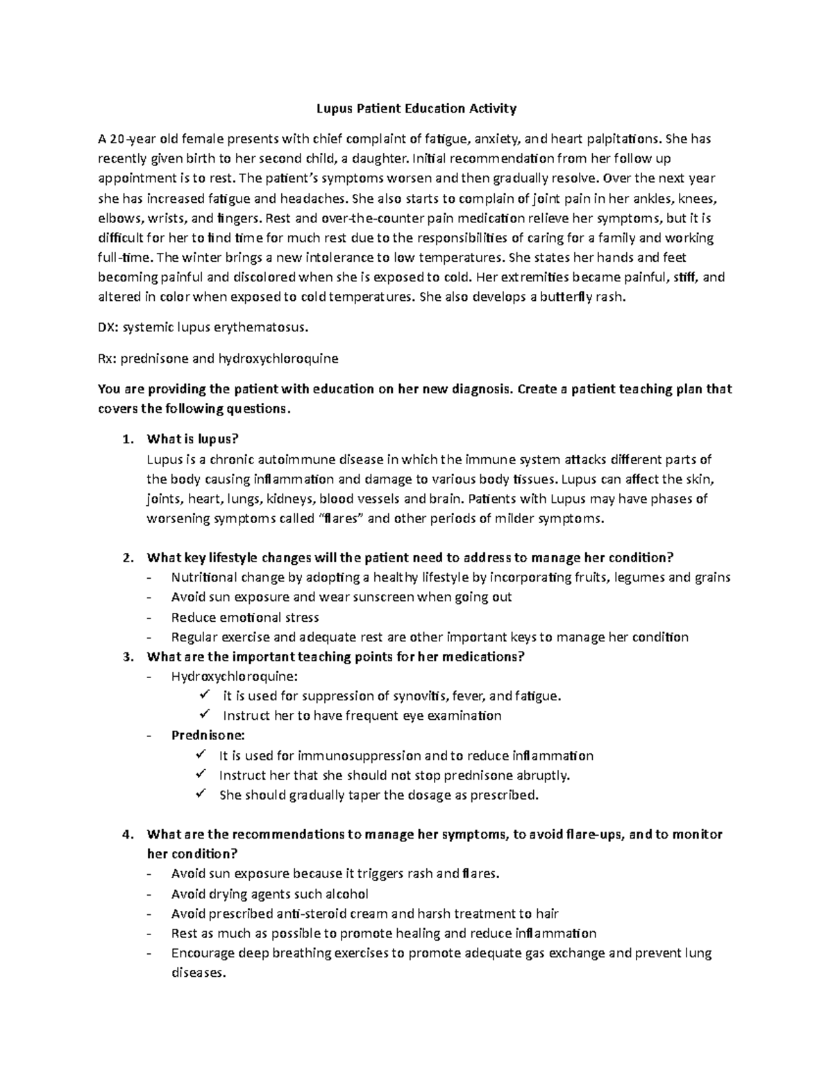 Week 3 Assignment 2 - case study - Lupus Patient Education Activity A ...