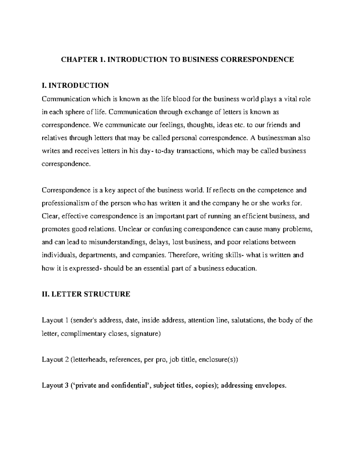 Chapter 1 FOR STS - CHAPTER 1. INTRODUCTION TO BUSINESS CORRESPONDENCE ...